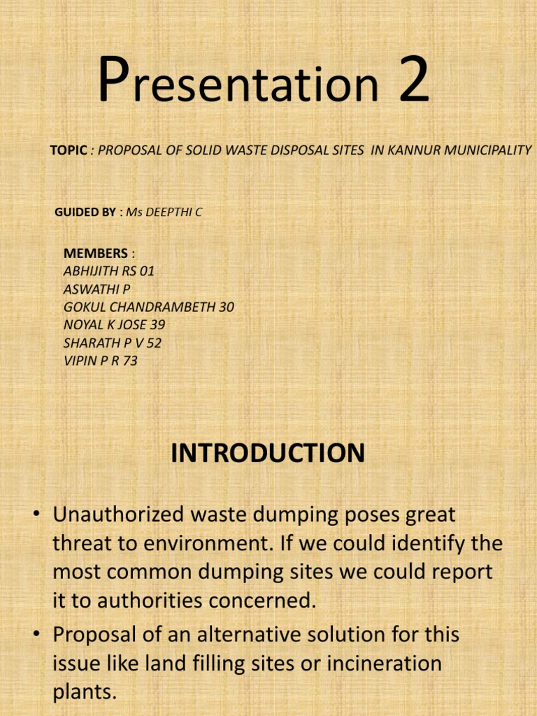 Resentation: Topic: Proposal of Solid Waste Disposal Sites in Kannur ...