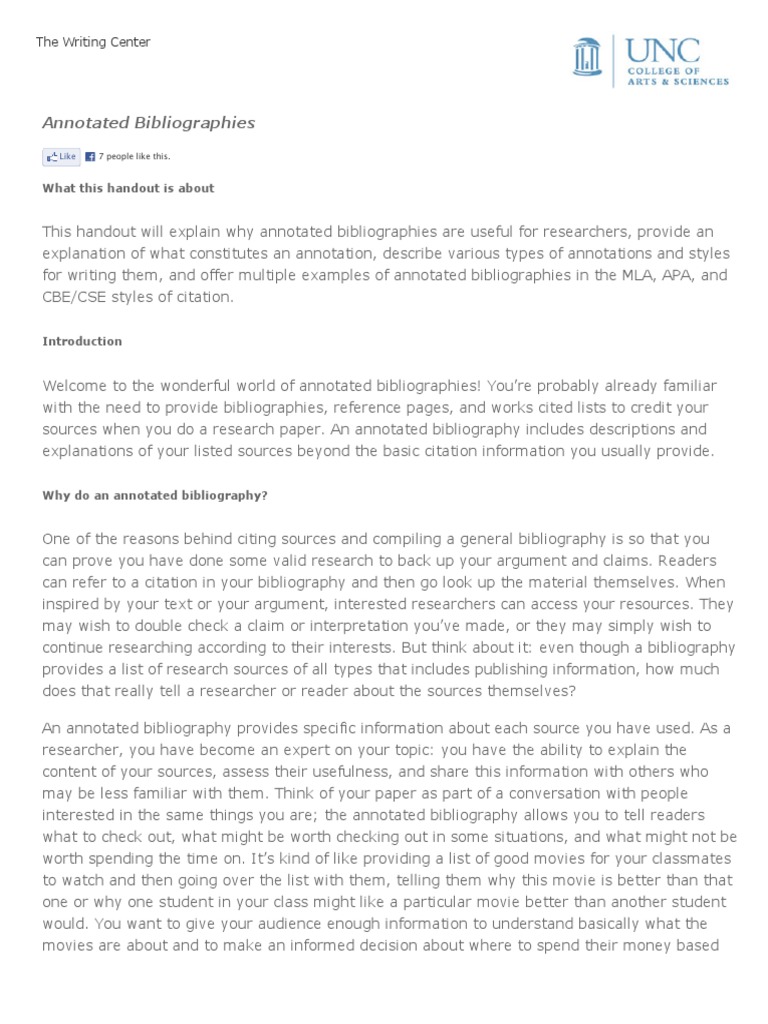 Annotated Bibliographies The Writing Center | PDF | Citation | Bibliography