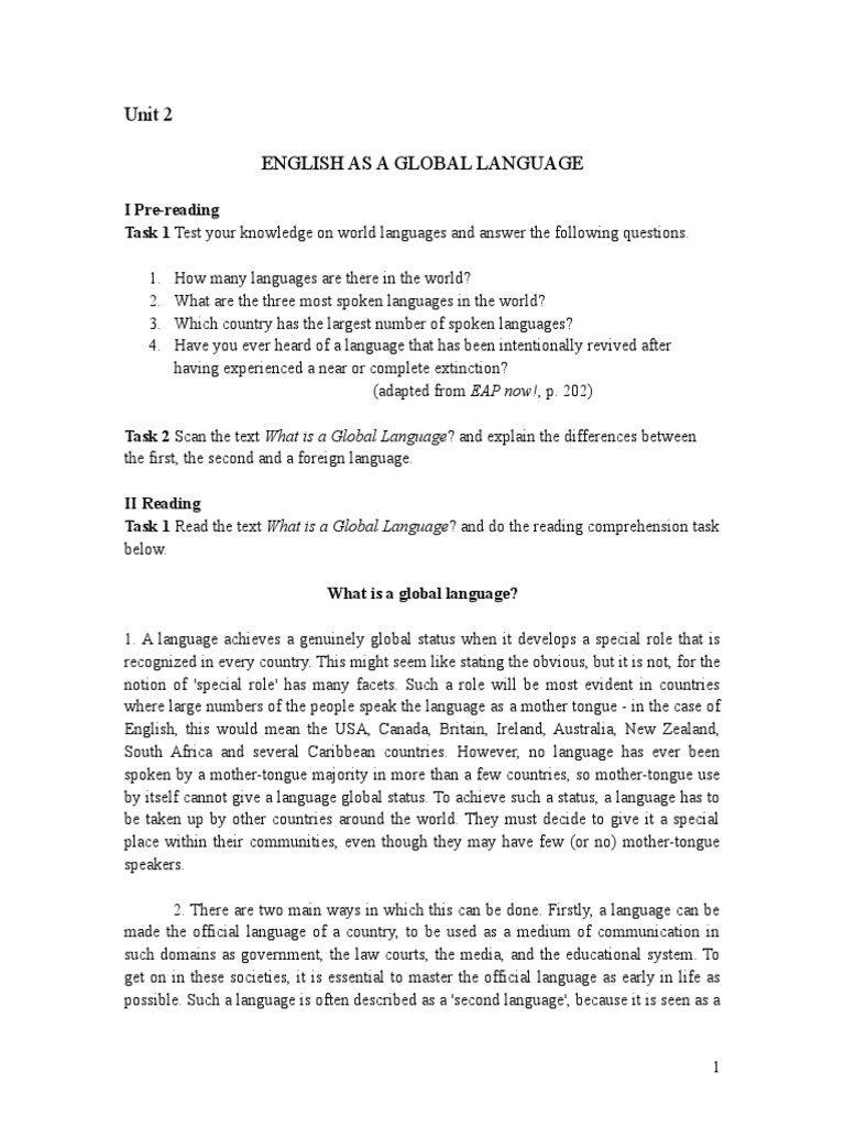 English as a Global Language Overview | PDF | Grammatical Number | Verb