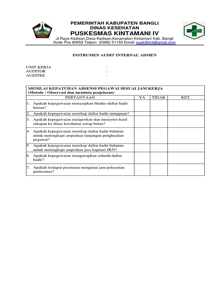 Instrumen Audit Admen Absensi | PDF
