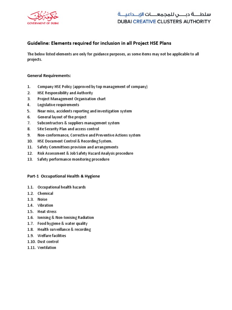 List of Elements of HSE Plan | PDF | Occupational Safety And Health ...