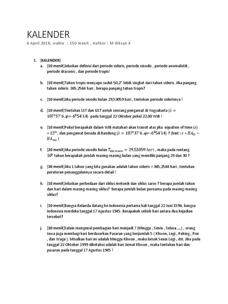 Soal Astronomi Kalender Dan Waktu | PDF