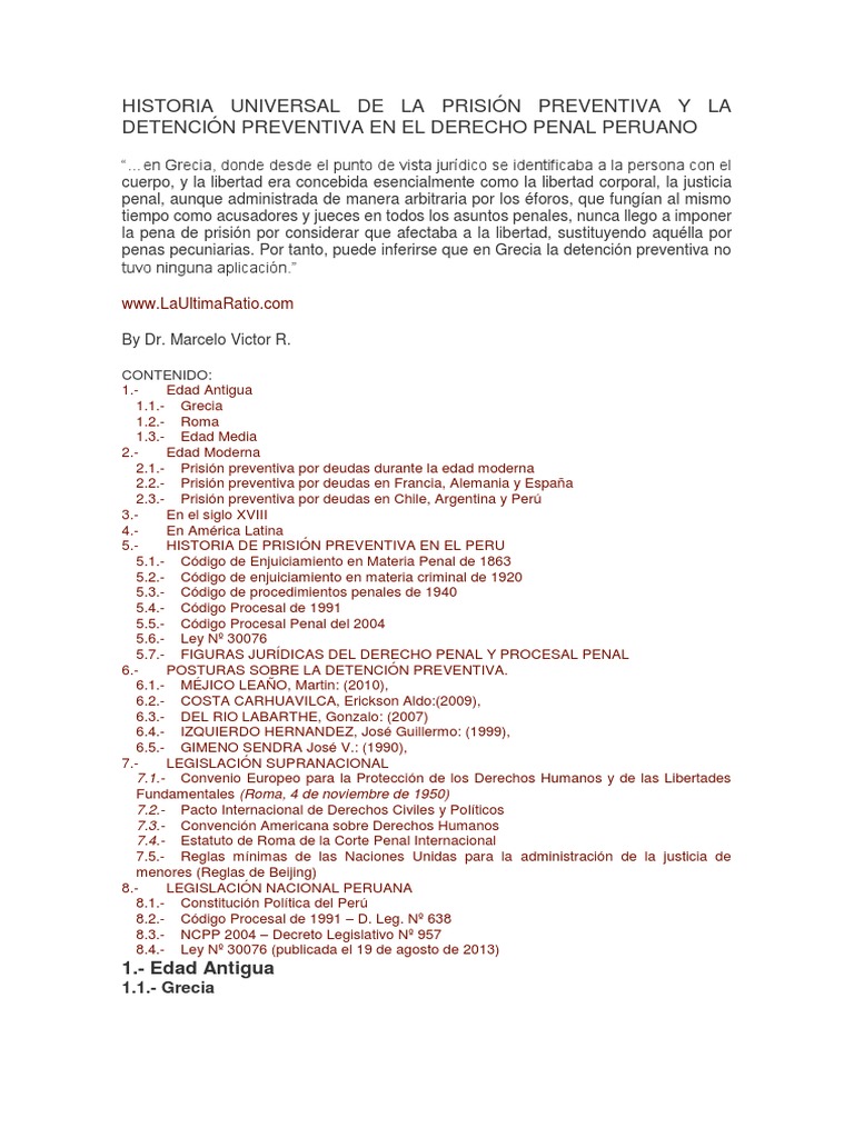 Historia Universal De La Prisión Preventiva Y La Detención Preventiva