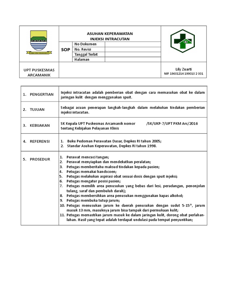 SOP Askep Injeksi Intracutan | PDF