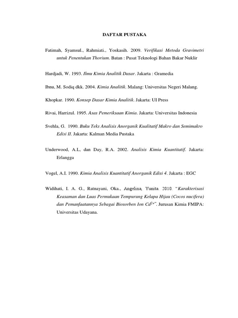 Daftar Pustaka Kimia Analitik 1990 | PDF