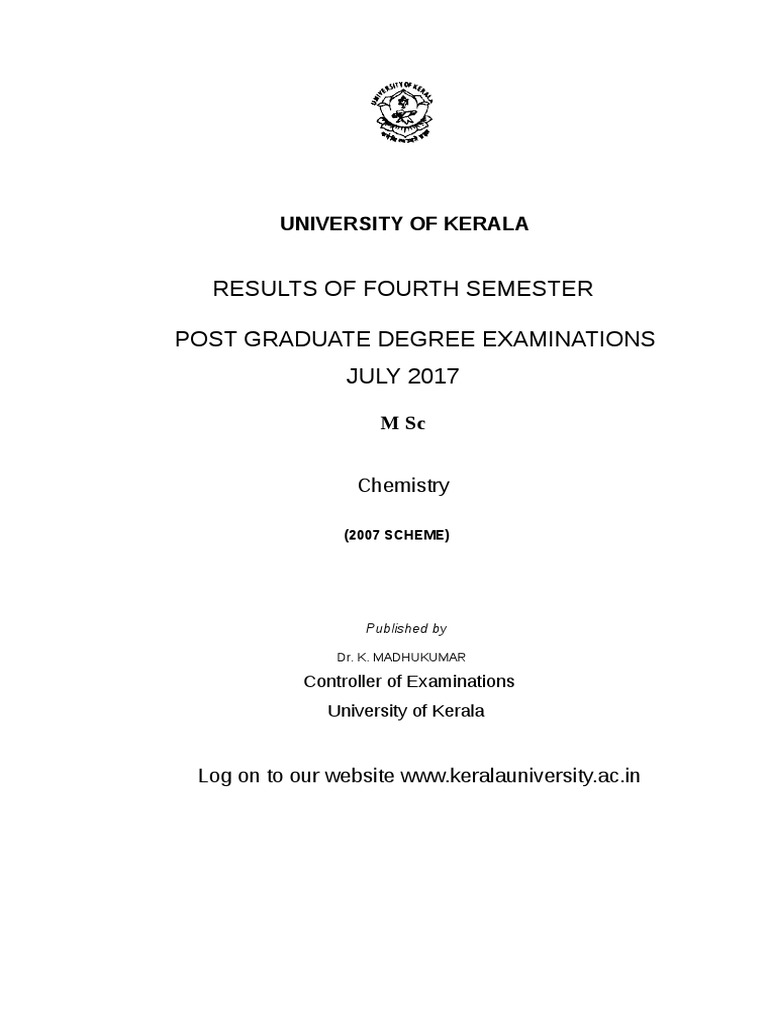 Results of Fourth Semester Post Graduate Degree Examinations JULY 2017 ...