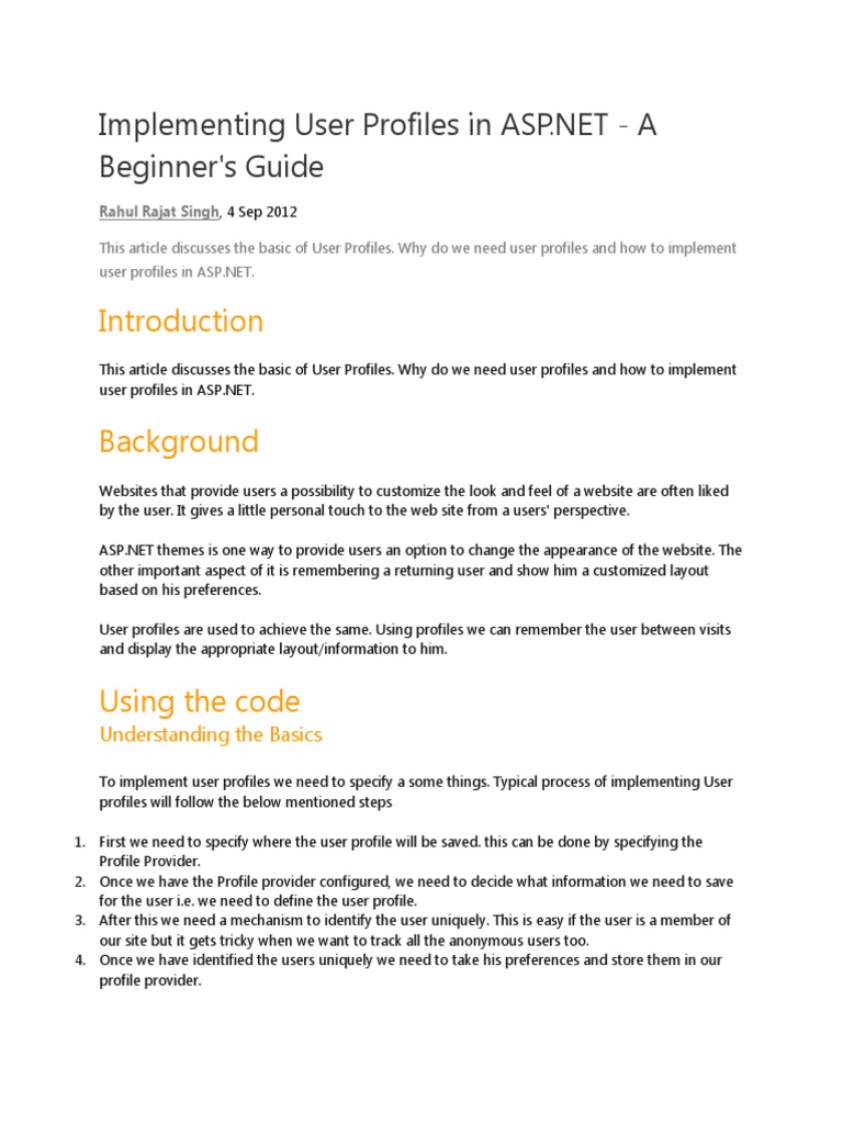 Implementing User Profiles in ASP | PDF | Http Cookie | Websites