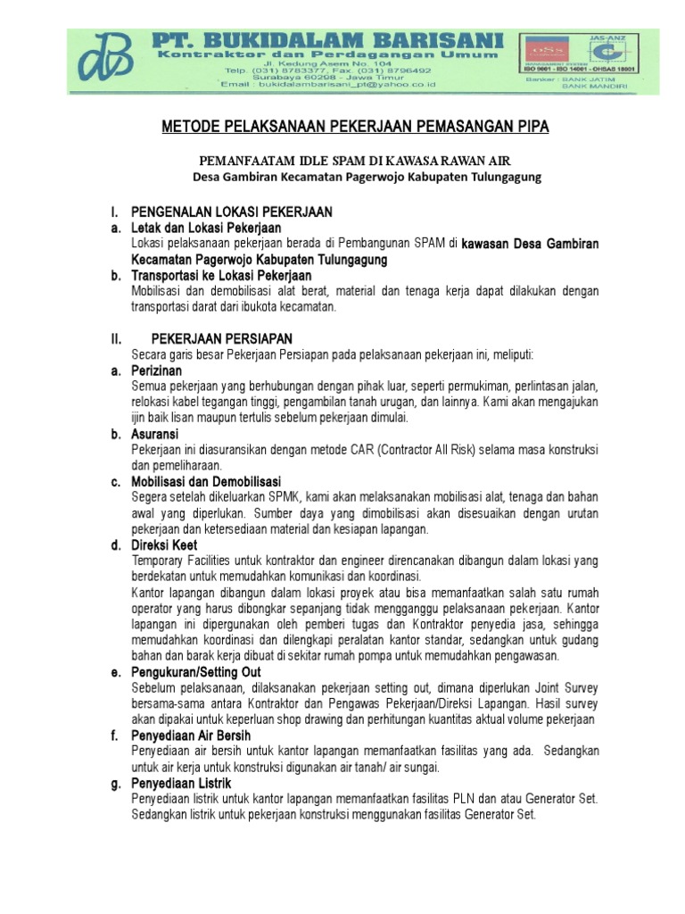 Metode Pelaksanaan Pemasangan Pipa | PDF | Griya & Taman | Sains & Matematika