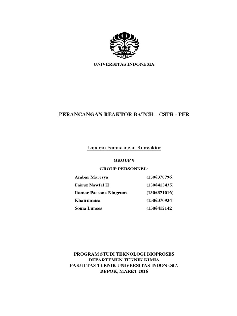 BIOREAKTOR Batch - CSTR - PFR FIX REVISI | PDF