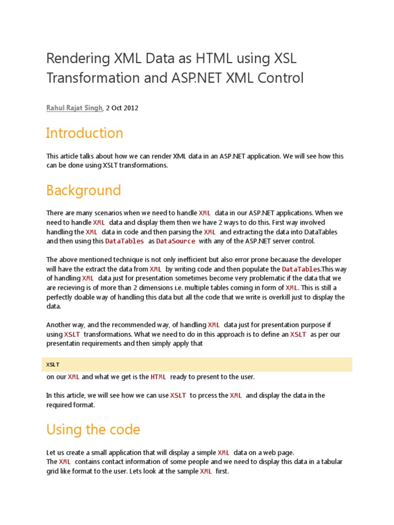 Rendering XML Data As HTML Using XSL Transformation and ASP - Net XML ... Rendering XML Data As HTML Using XSL Transformation and ASP - Net XML ...