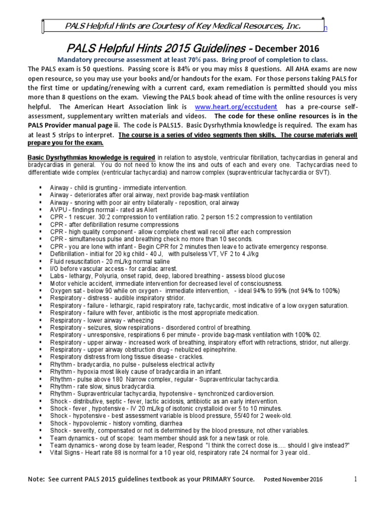 PALS Helpful Hints 2015 Guidelines Posted Nov 2016 | Shock (Circulatory ...
