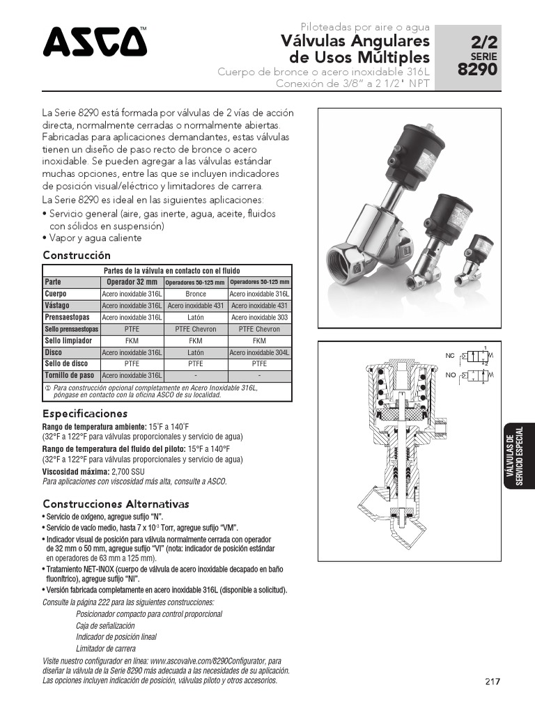 Asco Solenoid Valve Series 8290 Catalogesp | PDF | Presión | Acero