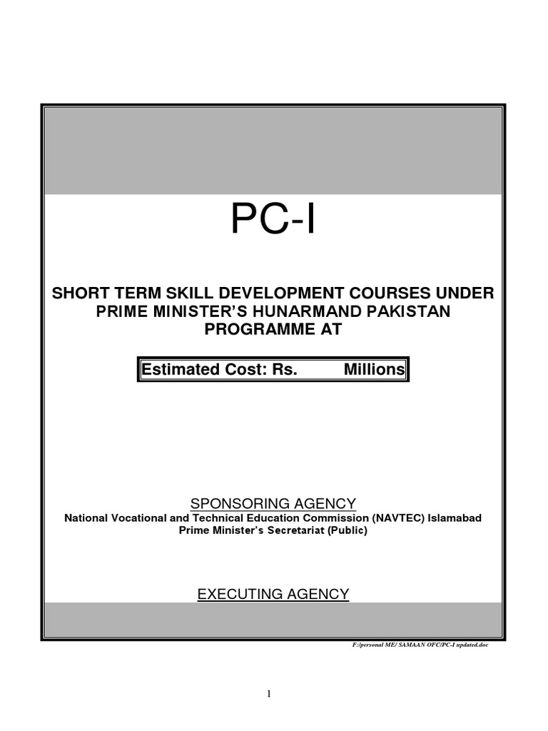PC-I - Short Term Skill Development Courses Under Prime Minister Hunarmand Pakistan Program ...