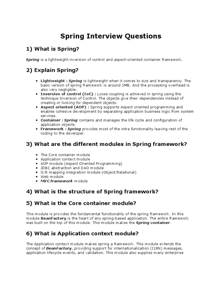 Spring Interview Questions | PDF | Spring Framework | Systems Engineering