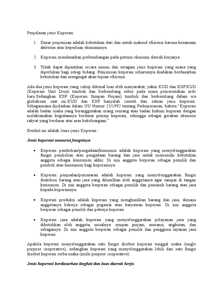 Penjelasan Jenis Koperasi | PDF