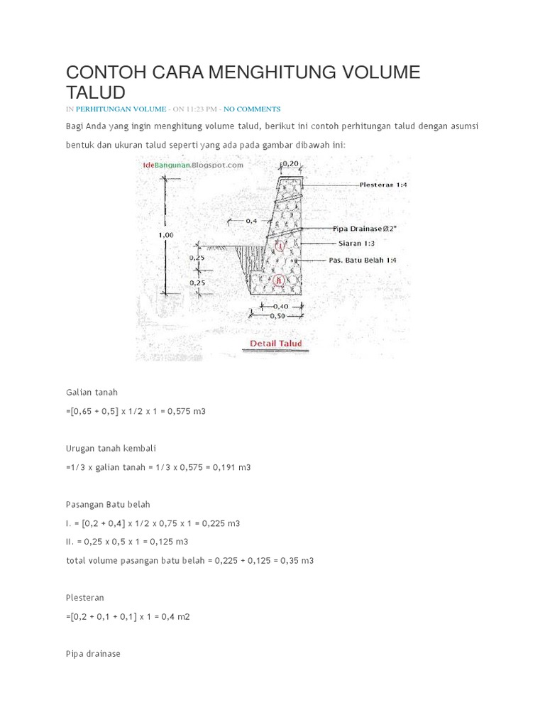 Contoh Cara Menghitung Volume Talud | PDF