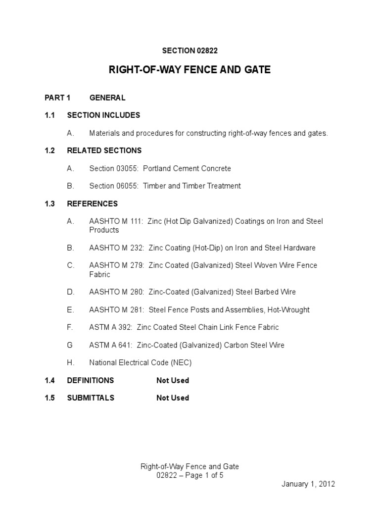 Right-Of-Way Fence and Gate: SECTION 02822 | PDF | Galvanization | Wire