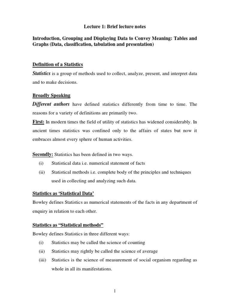 Lec 1 - Data, Tables and Graphs | PDF | Level Of Measurement | Statistics