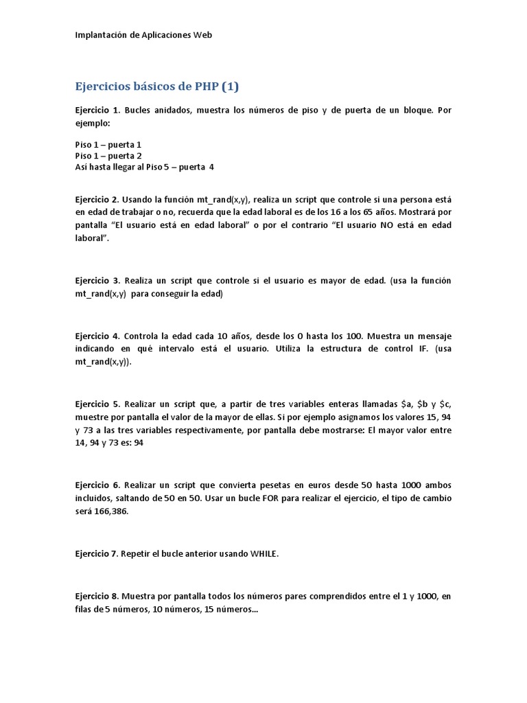 Ejercicios PHP (1) Estructuras de Control | PDF | Euro | Flujo de control