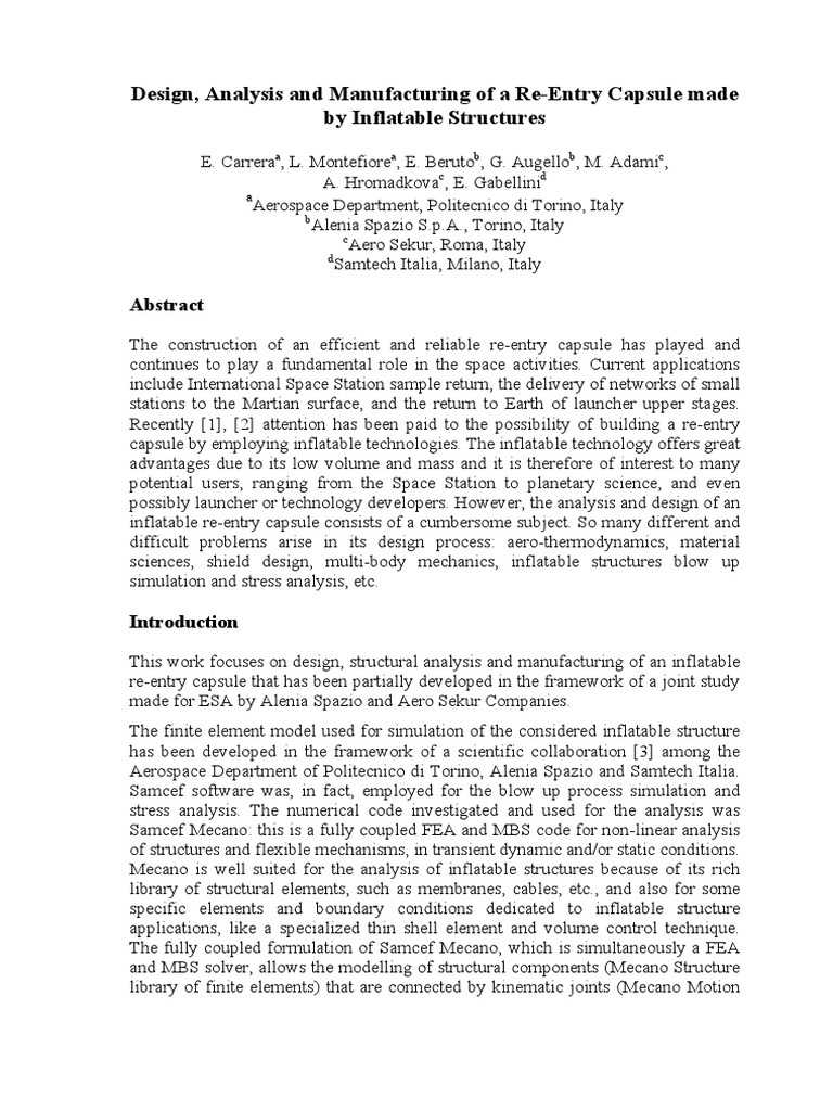 Design, Analysis and Manufacturing of A Re-Entry Capsule Made by ...