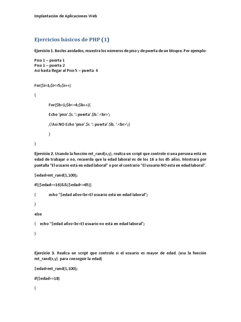 Ejercicios RESUELTOS PHP (1) Estructuras de Control | PDF | Intervalo (música) | Informática y ...