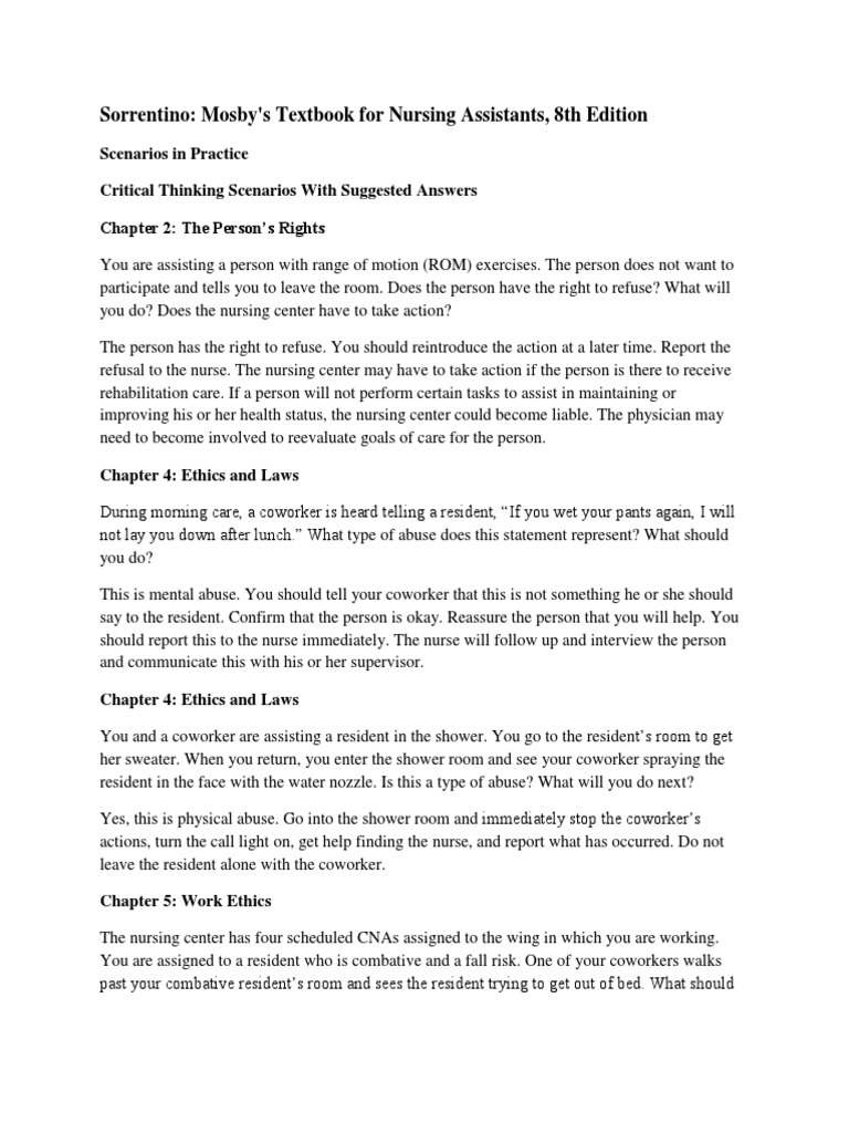 Critical Thinking Scenarios With Suggested Answers | PDF | Bedding ...