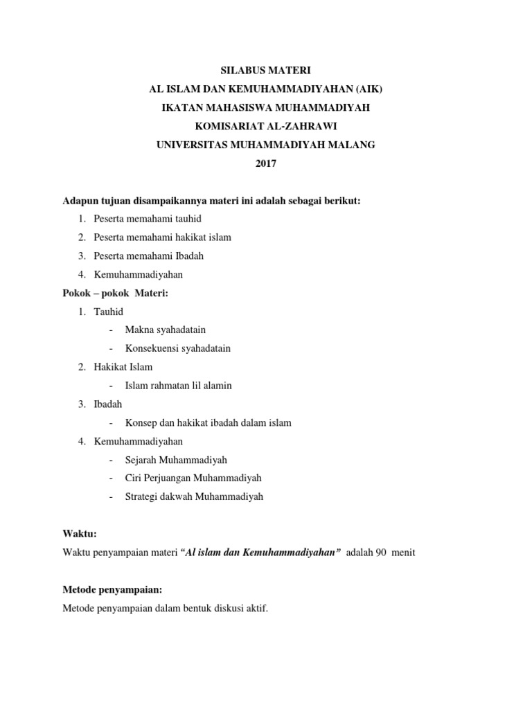 Tor Silabus Materi Aik | PDF