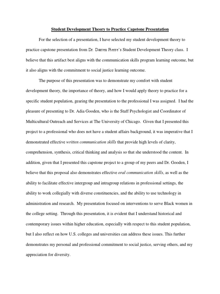 Student Development Theory To Practice Presentation Reflection | PDF