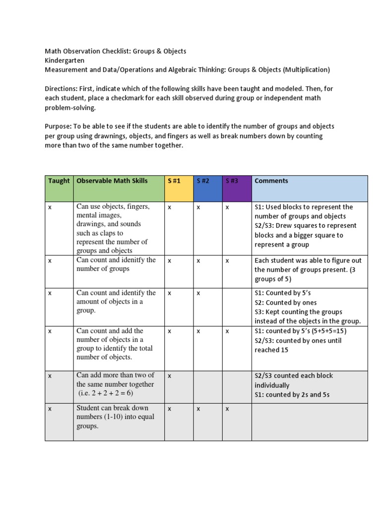 Math Observational Checklist | PDF | Teaching Mathematics | Psychology