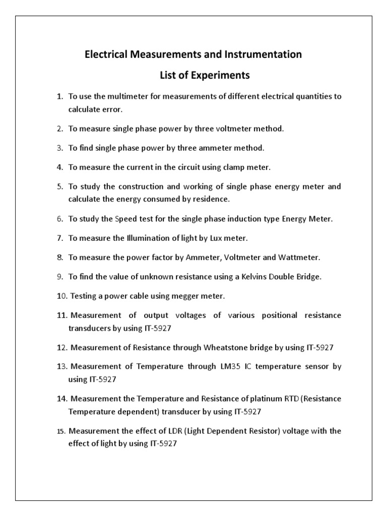 Emi List of Experiments | PDF