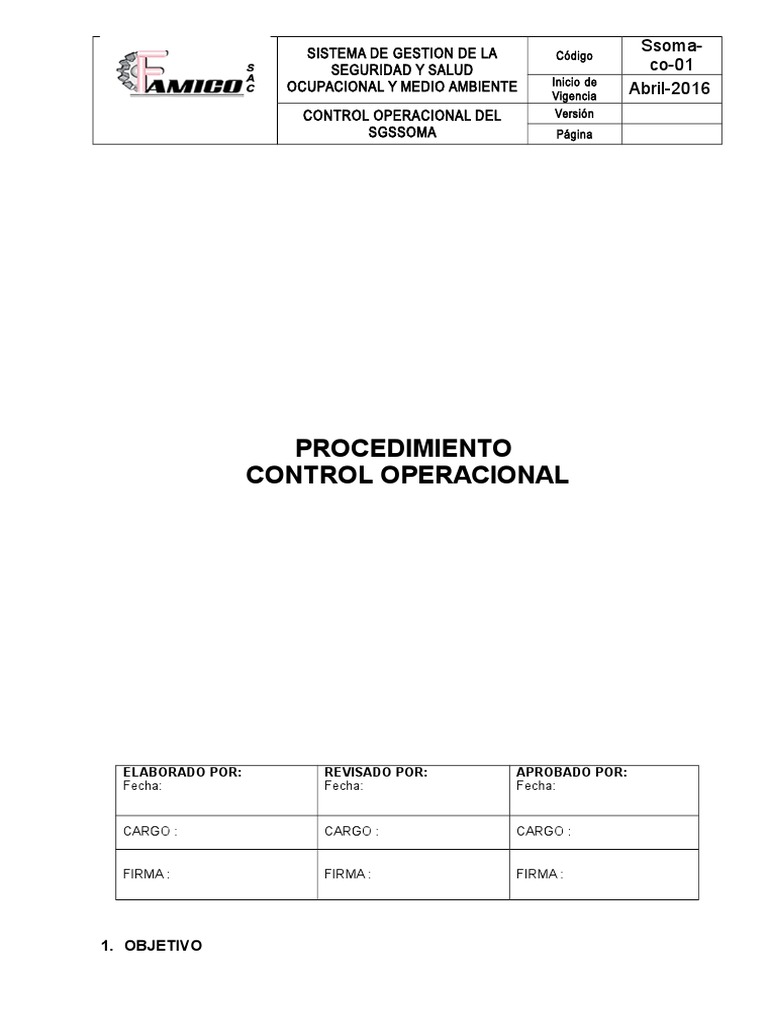 Control Operacional en SGSSOMA | PDF | Seguridad y salud ocupacional ...