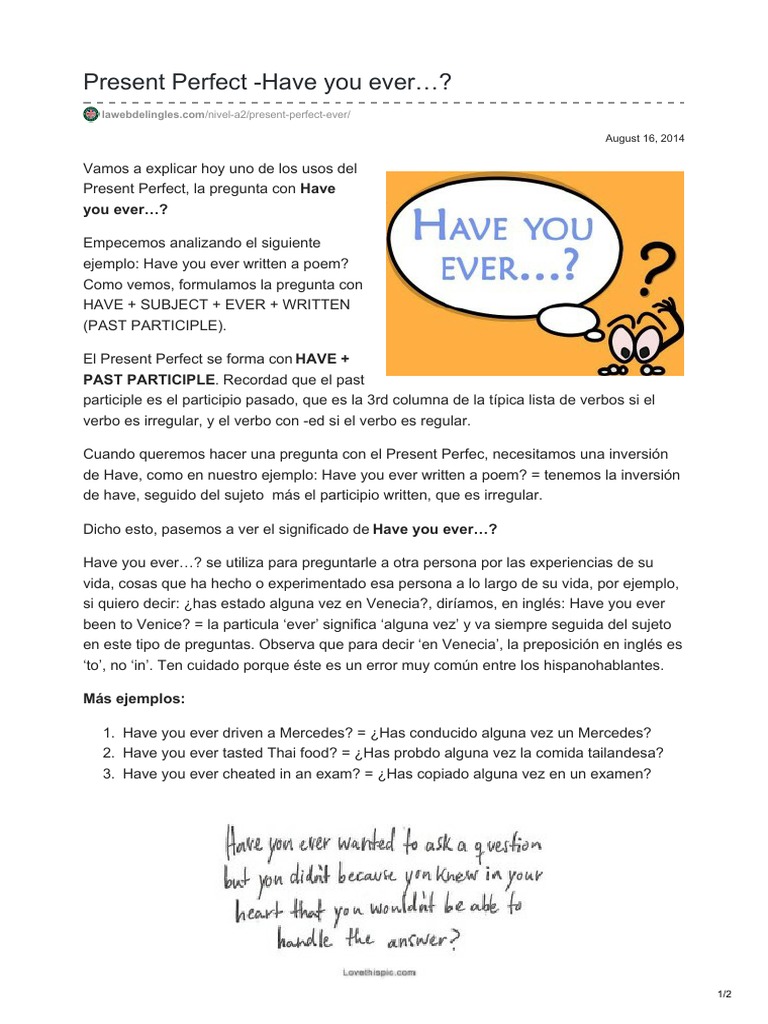 Present Perfect - Have You Ever | PDF | Verbo | Asunto (gramática)