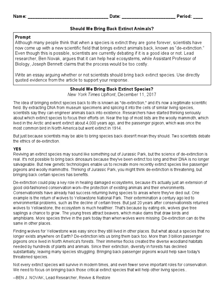 Should We Bring Back Extinct Animals | PDF | Extinction | Conservation ...