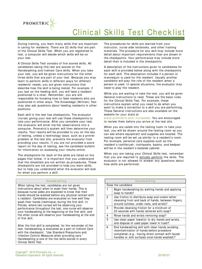 CNA Skills Check List | Hand Washing | Infection Control