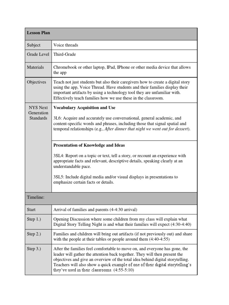 Third-Grade Digital Storytelling Plan | PDF | Storytelling | Lesson Plan