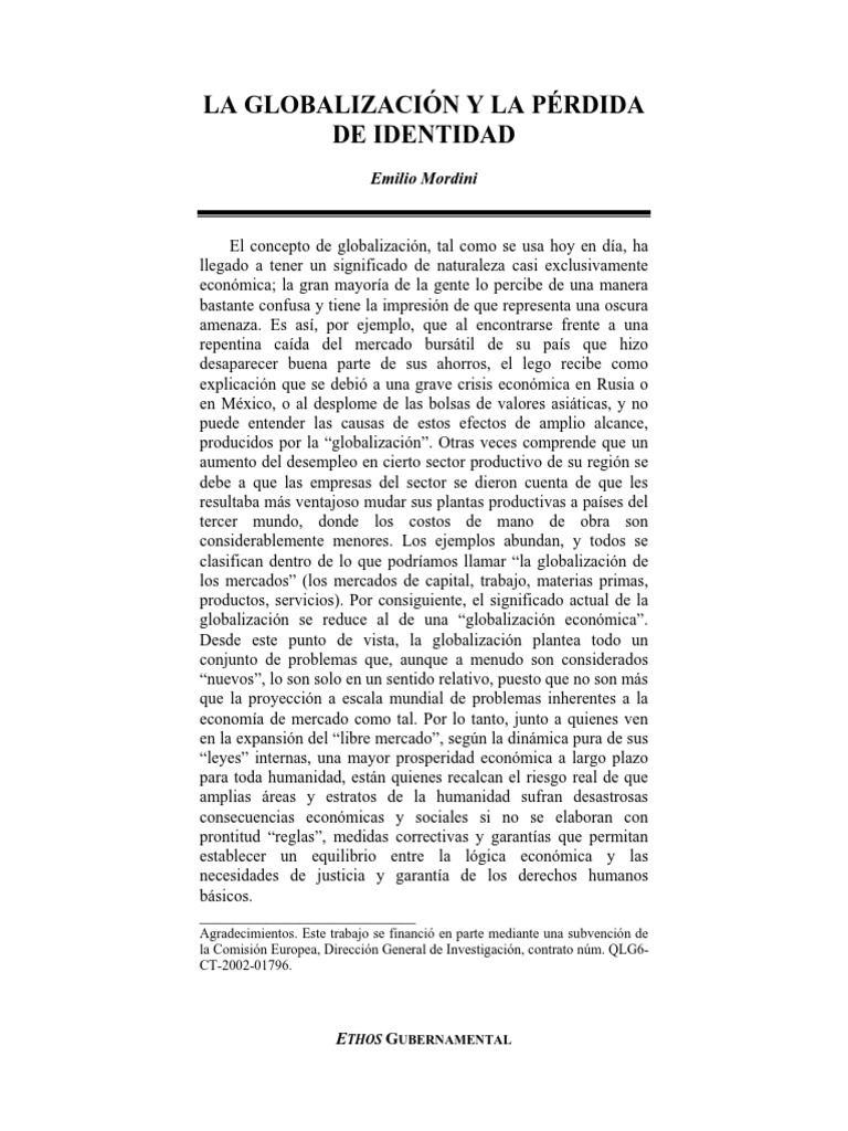 Globalizacion y Perdida de Identidad | PDF | Nación | Globalización