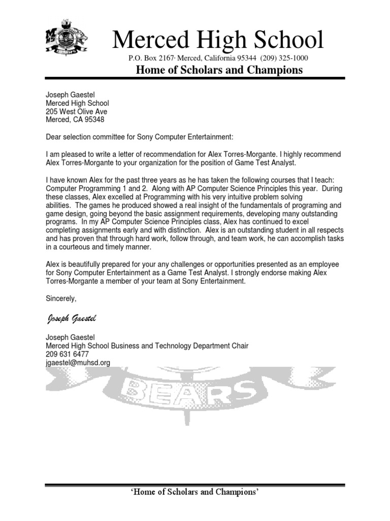 Letter of Rec - Gaestel | PDF