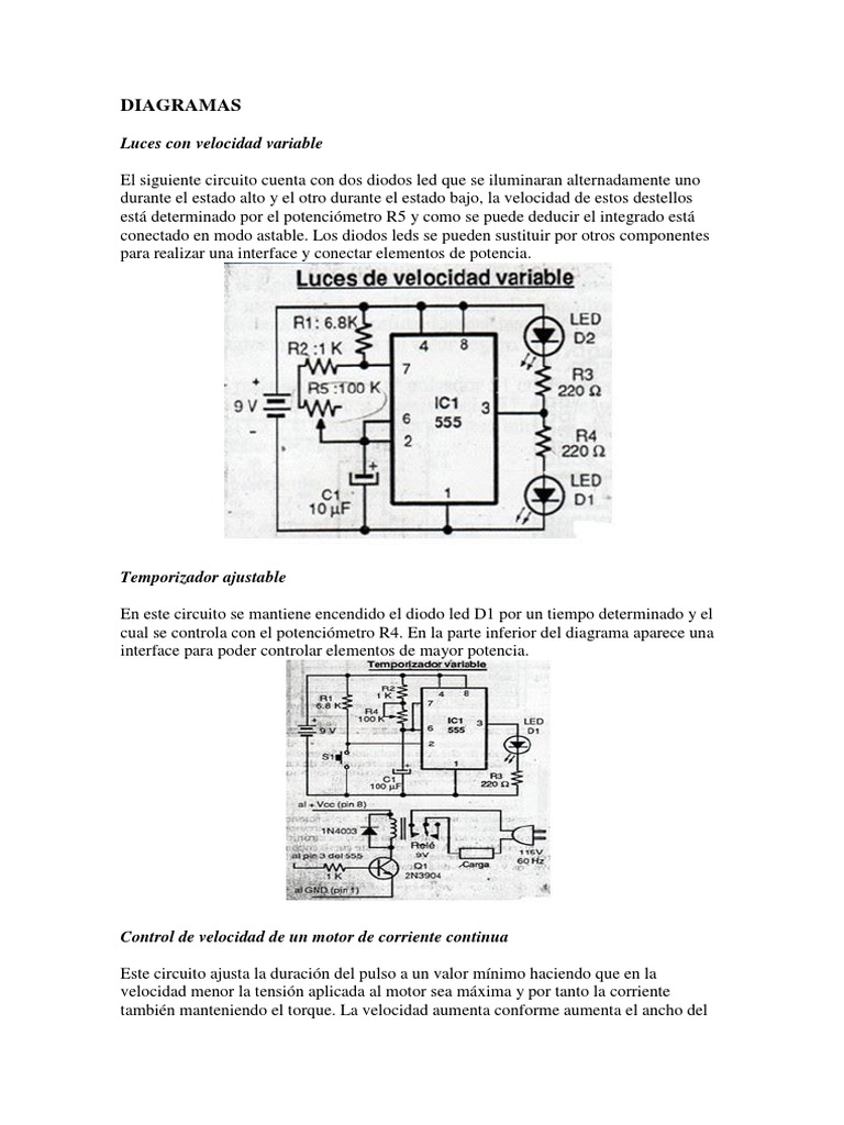 Diagramas Con 555 | PDF | Diodo emisor de luz | Resistencia Eléctrica y Conductancia