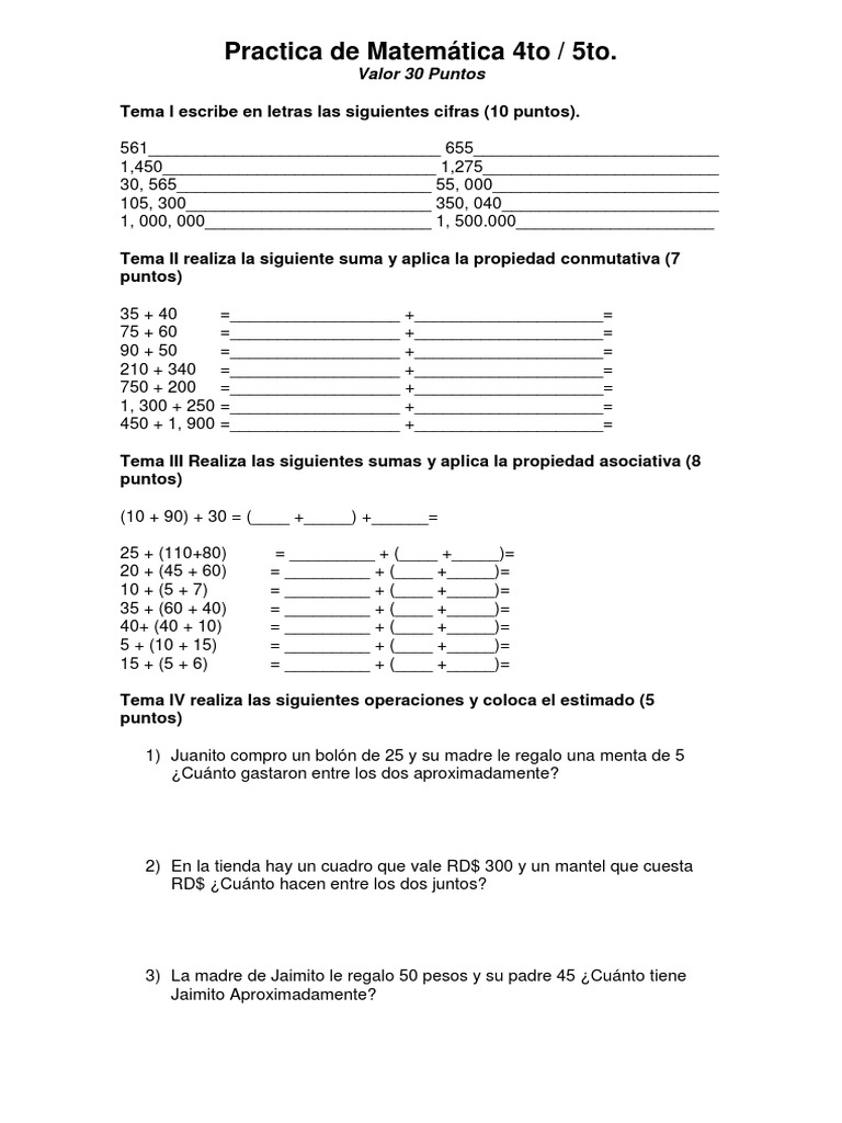 Practica de Matemática 4to | PDF