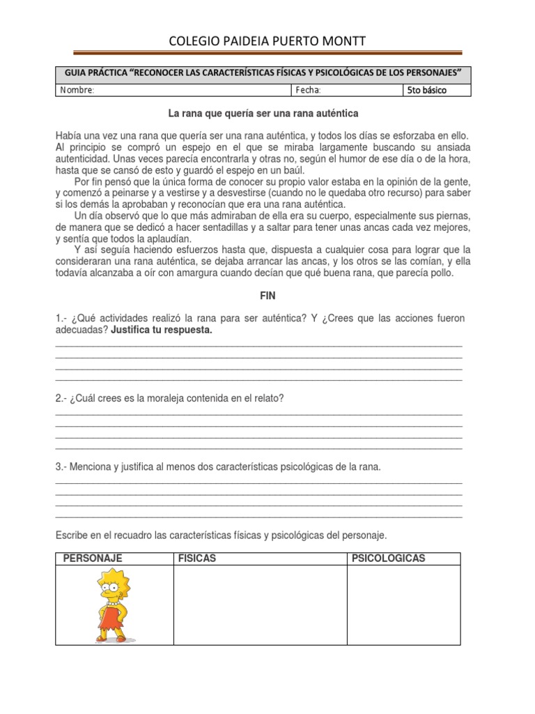Guía Práctica, Características Físicas y Psicológicas, 5to Básico 2018
