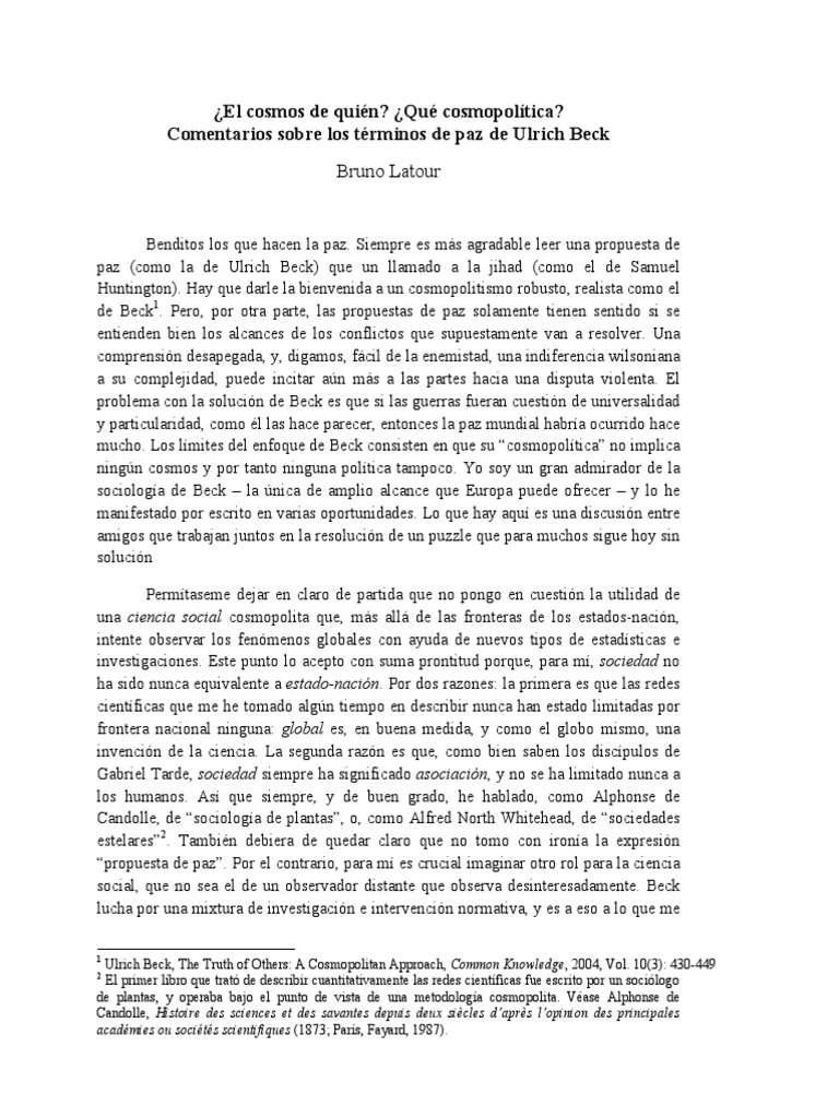 Bruno Latour ¿El Cosmos de Quién? | PDF | Alma | Science