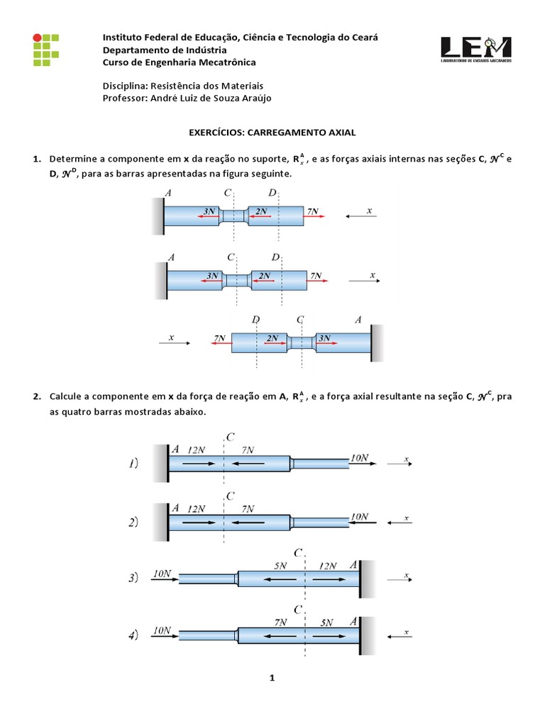 EX02-Resistencia - Carga Axial | PDF | Estresse (Mecânica) | Mecânica dos sólidos