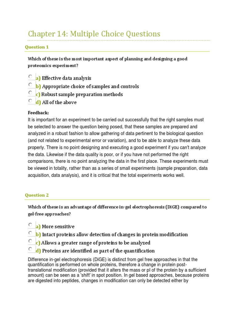 Chapter 14 Multiple Choice Questions | PDF | Experiment | Proteins