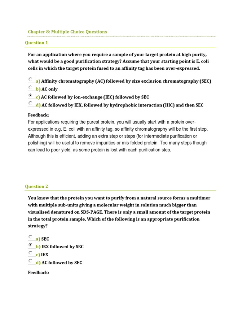 Chapter 8 Multiple Choice Questions | PDF | Protein Purification ...
