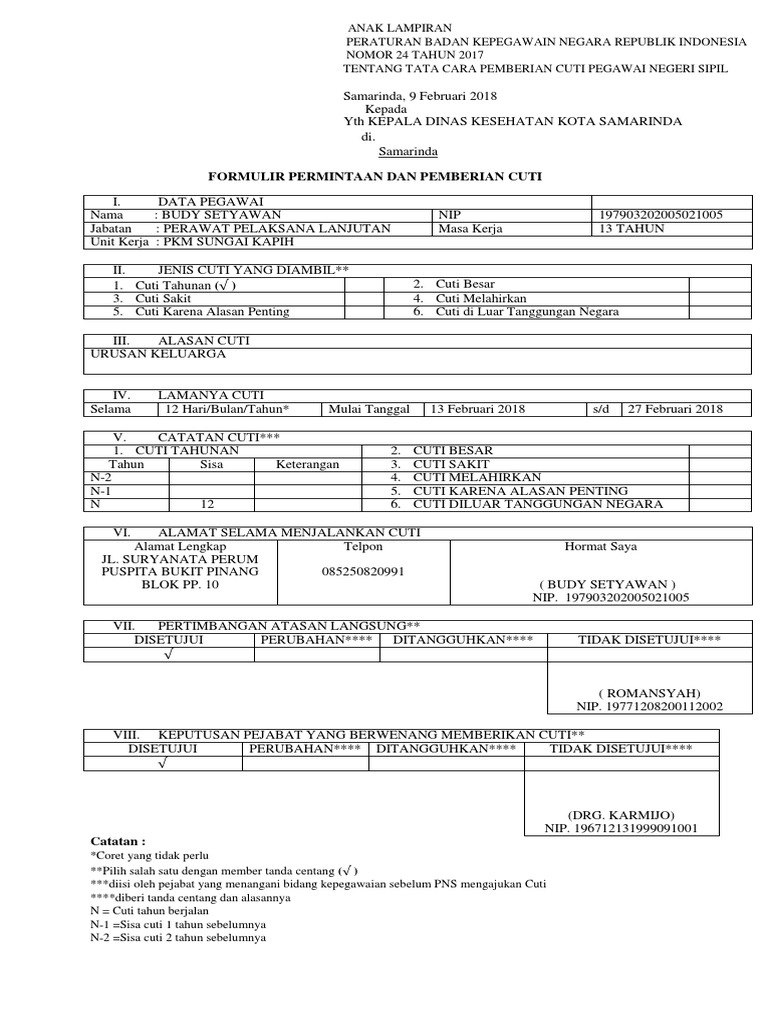 Lembar Cuti 2018 | PDF