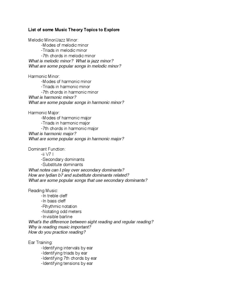List of Some Music Theory Topics To Explore | PDF