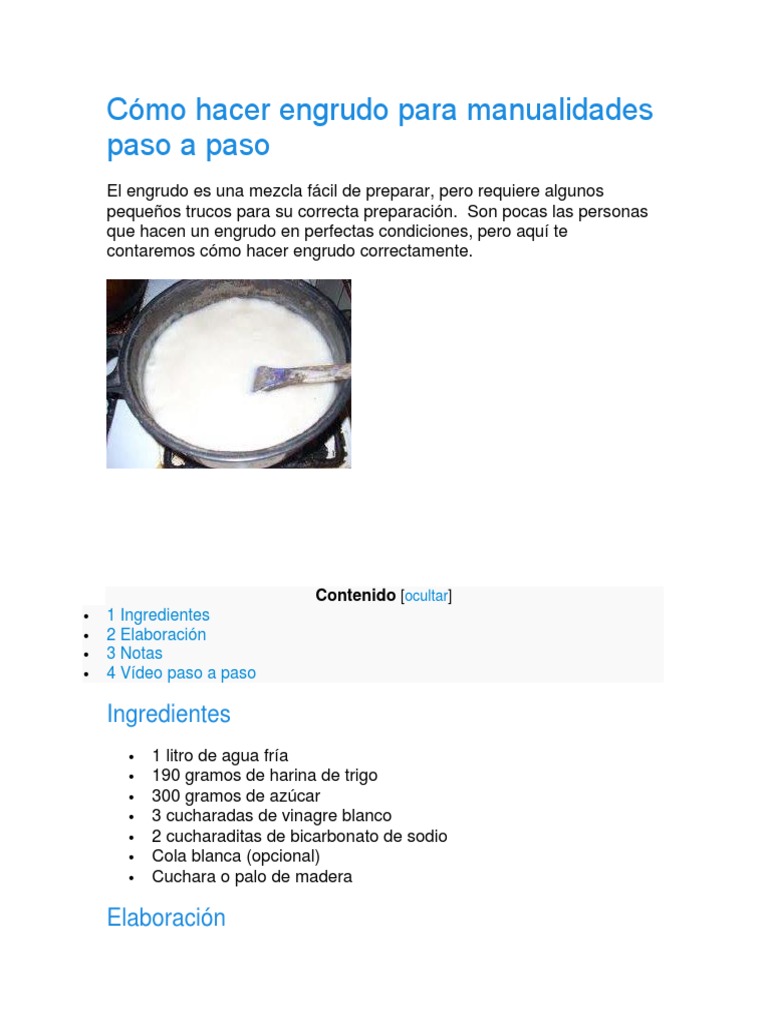 Cómo hacer engrudo: receta y pasos | PDF