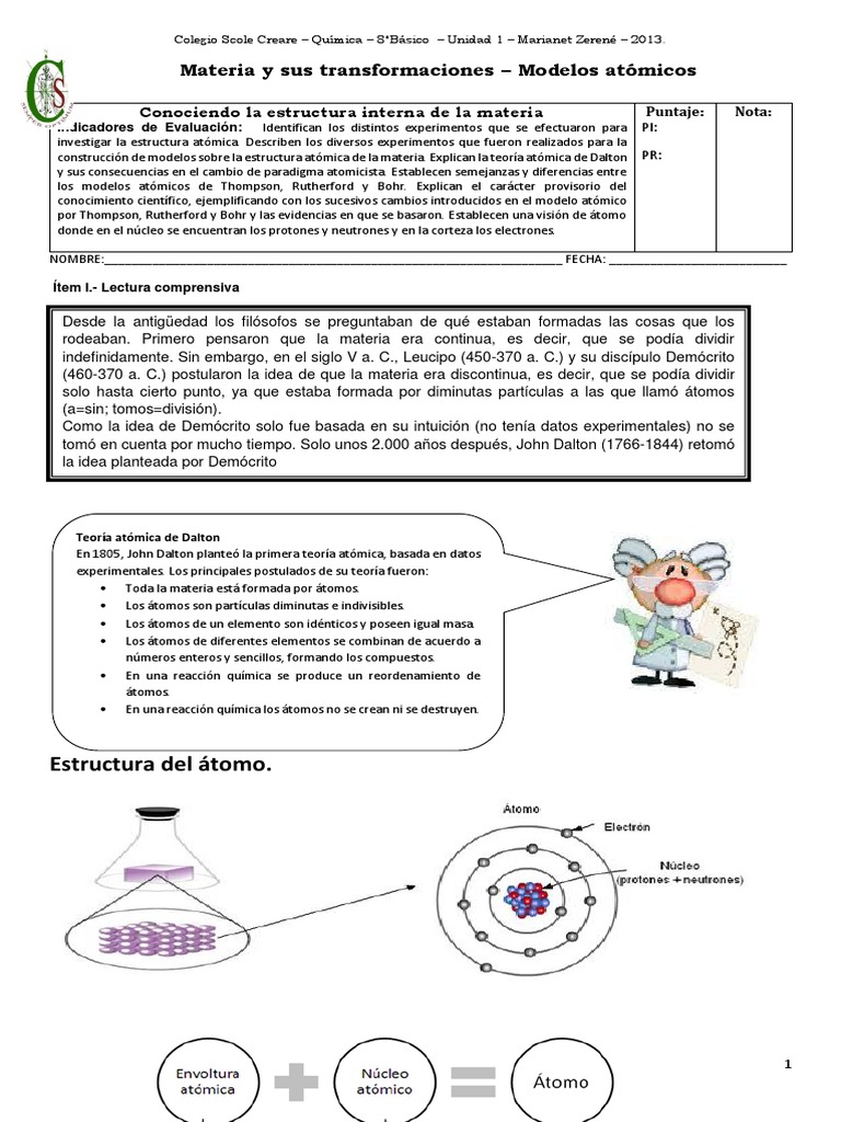 Hoja De Trabajo Sobre Materia Y átomos