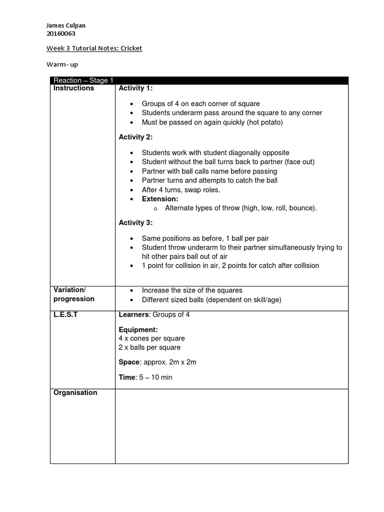 Week 3 Tutorial Notes: Cricket Warm-Up: Reaction - Stage 1 | Download ...