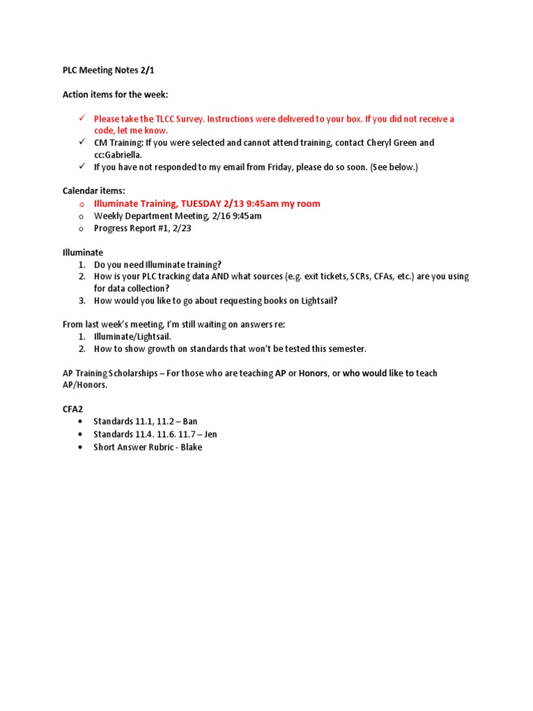 PLC Meeting Notes | PDF